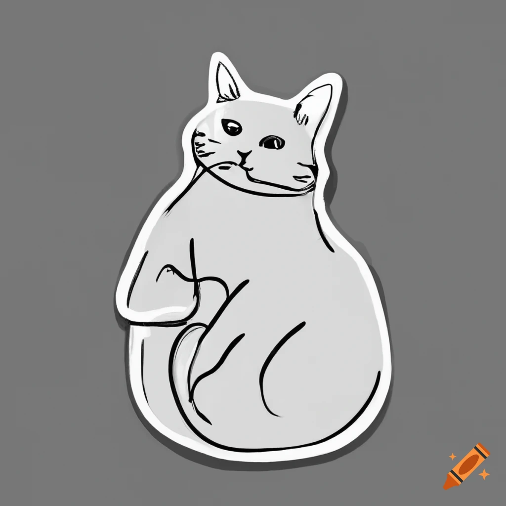 Minimalist single line sticker drawing cat, black and white on Craiyon