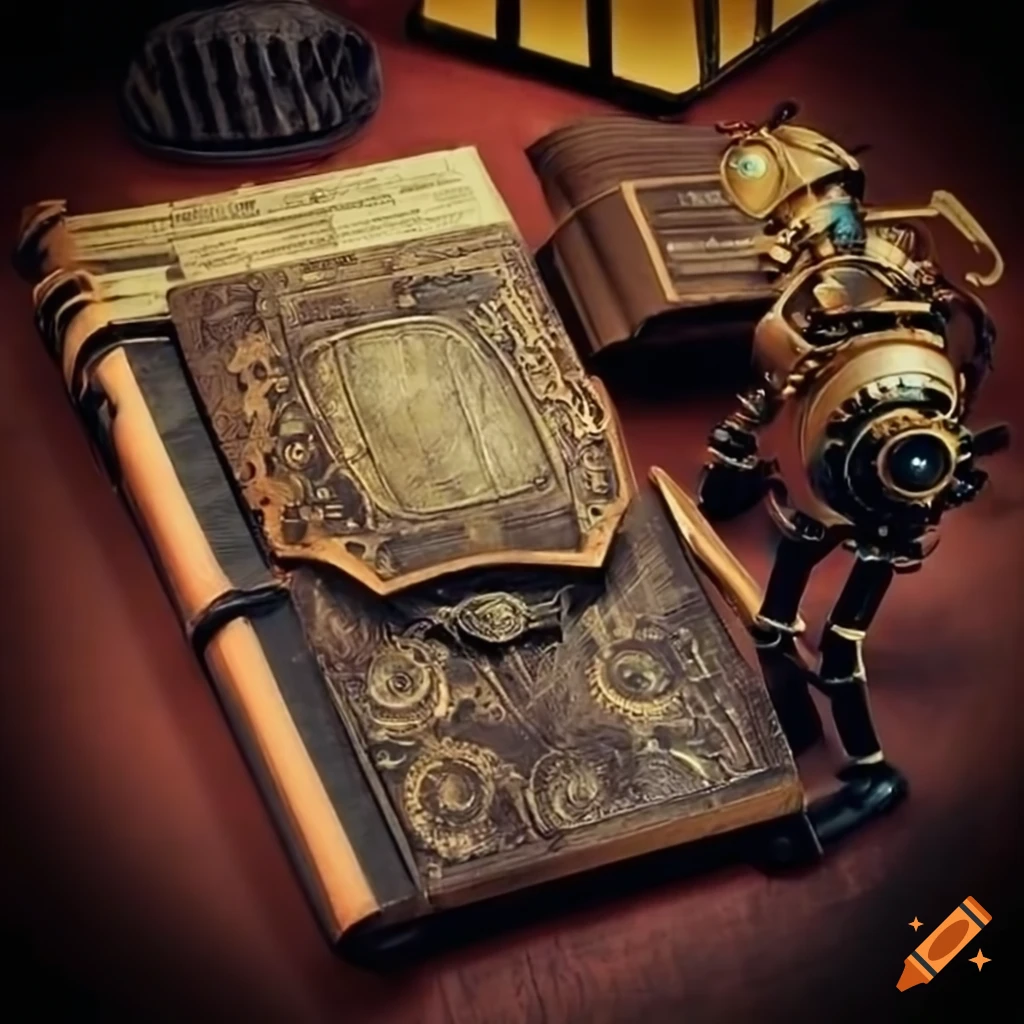 Steampunk robot writing books alone on Craiyon