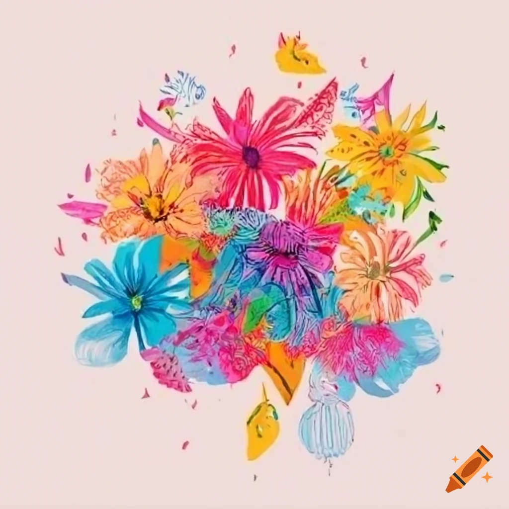 Hand-drawn colorful flowers on white paper
