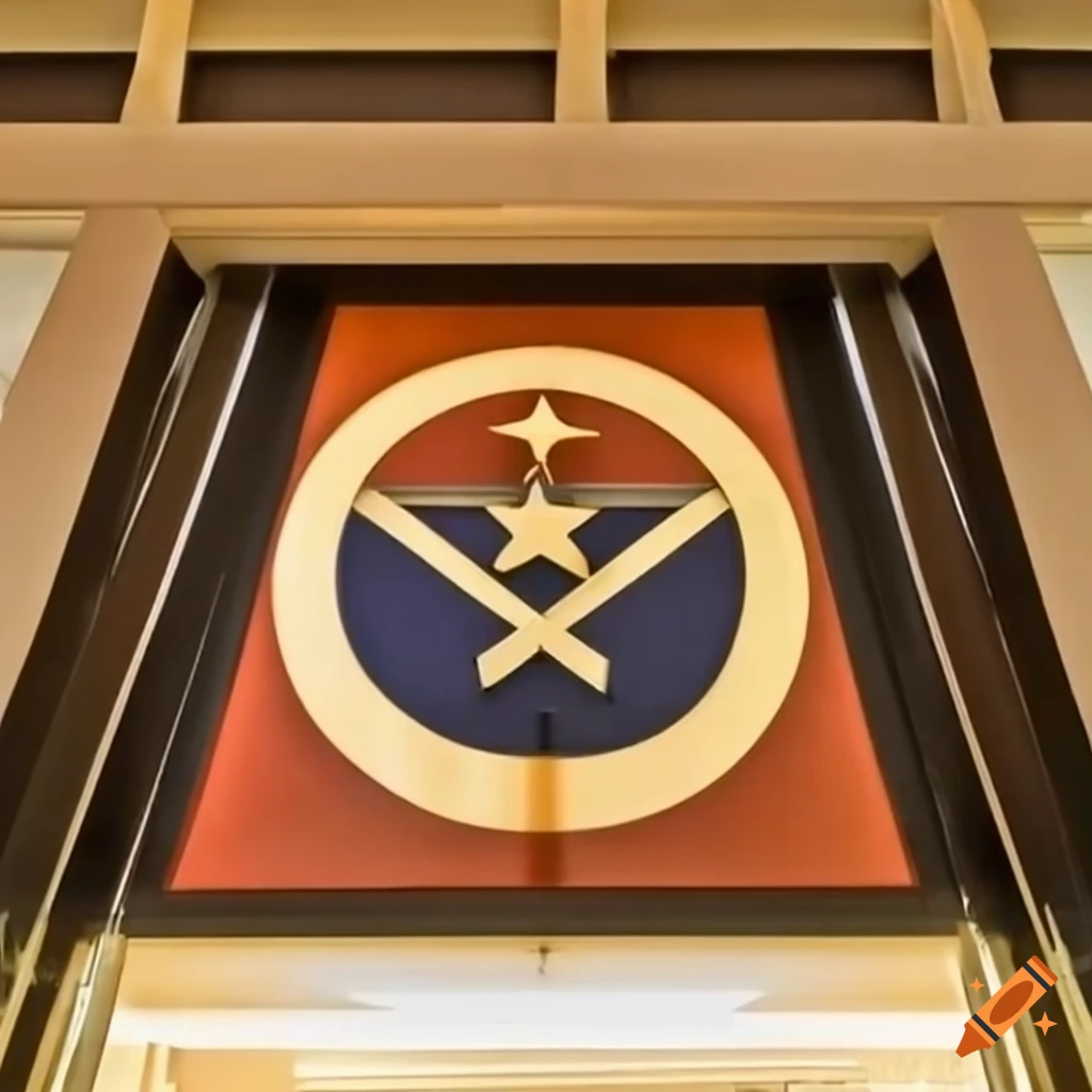 CIA logo on wall in lobby of 1950s headquarters on Craiyon