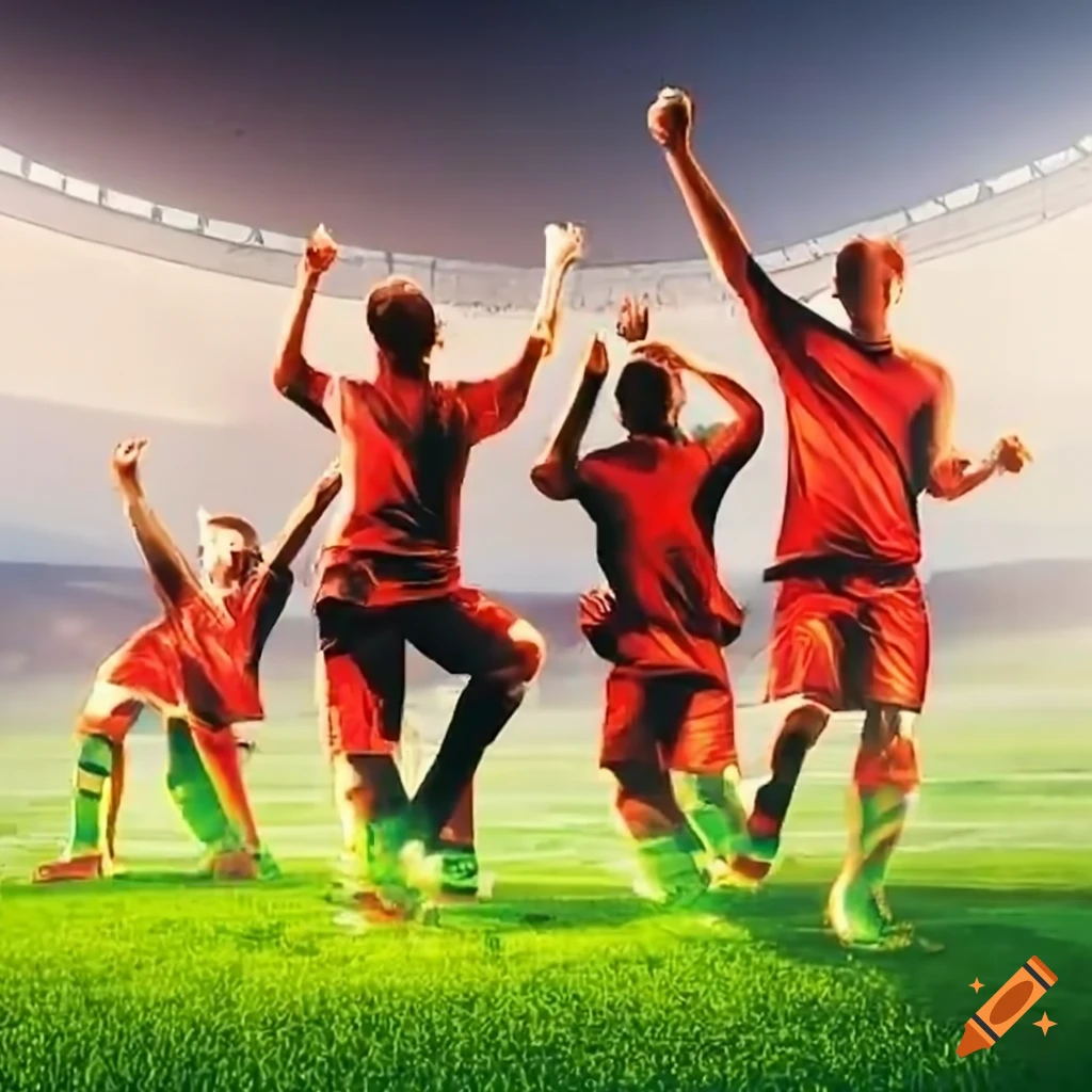 Soccer team celebrating victory