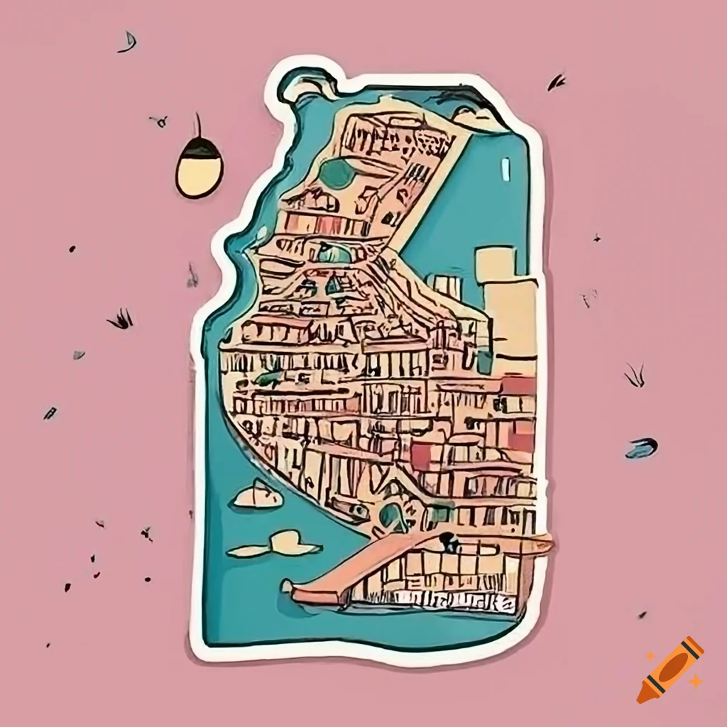 Design a sticker featuring a map of Napoli with dotted lines leading to ...