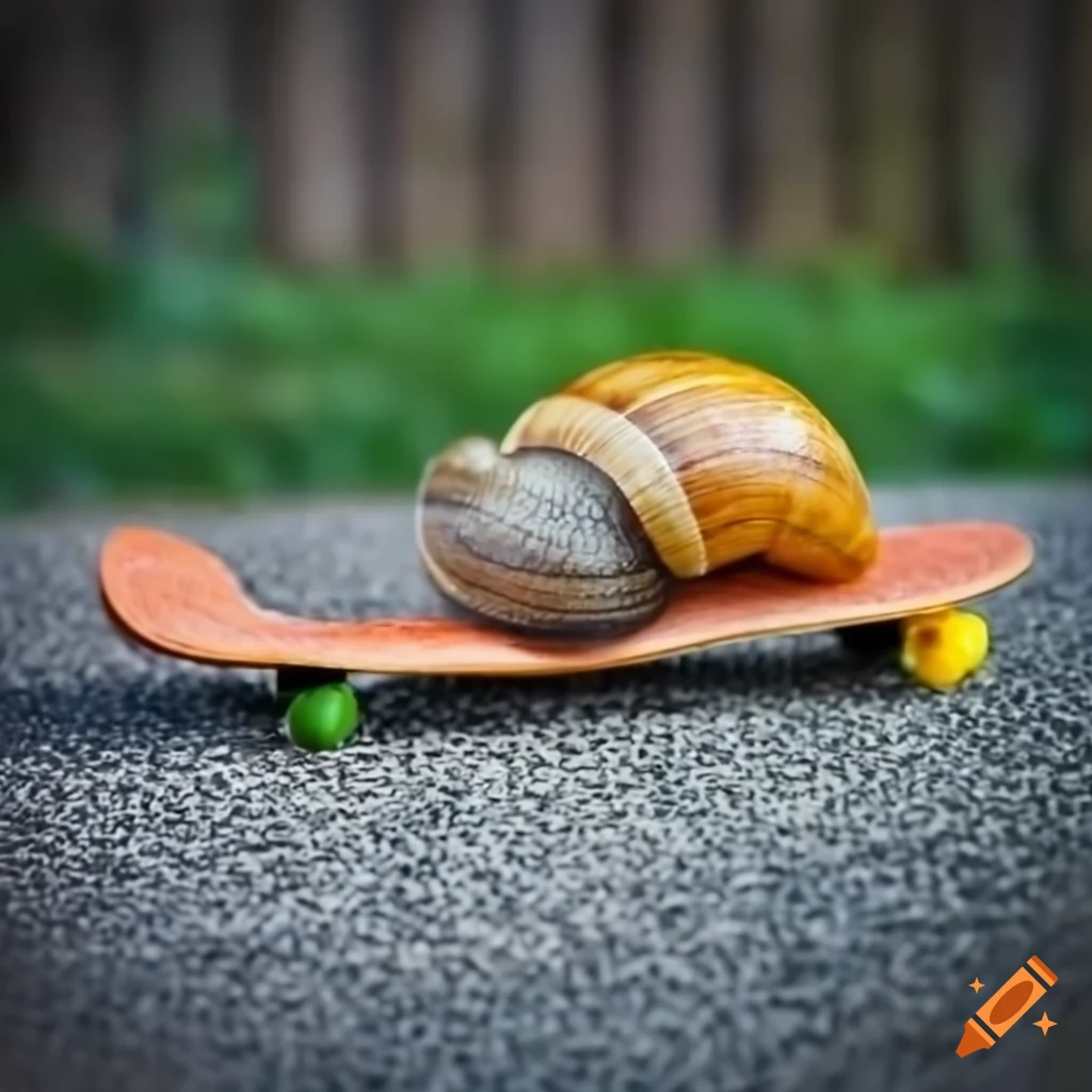 SNAIL ON A WOODEN SKATEBOARD on Craiyon
