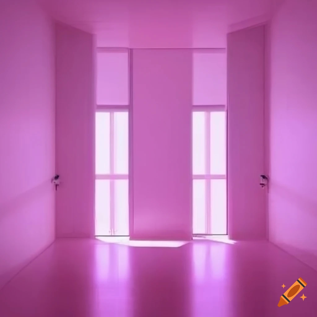 A liminal classroom with a thousand of windows, soft pink ambiance on ...