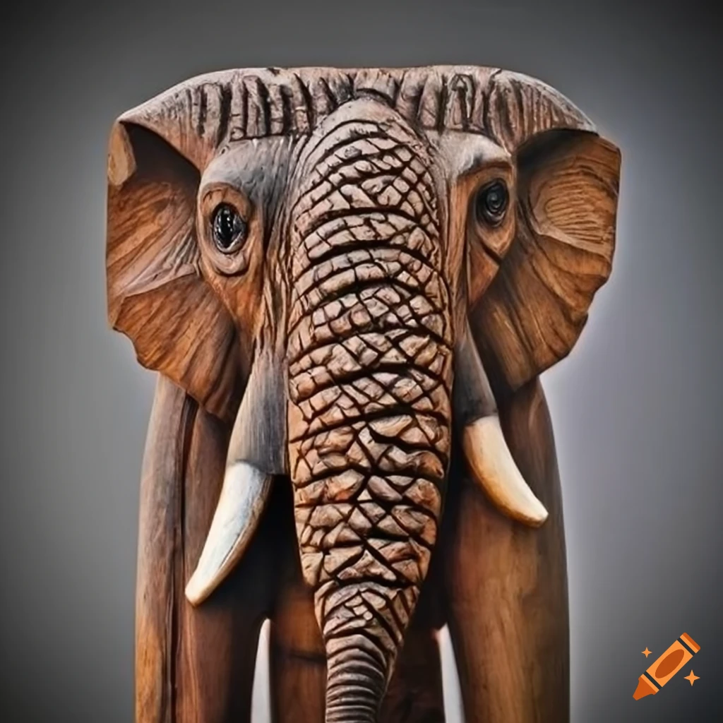 Elephant carved out of wood on Craiyon