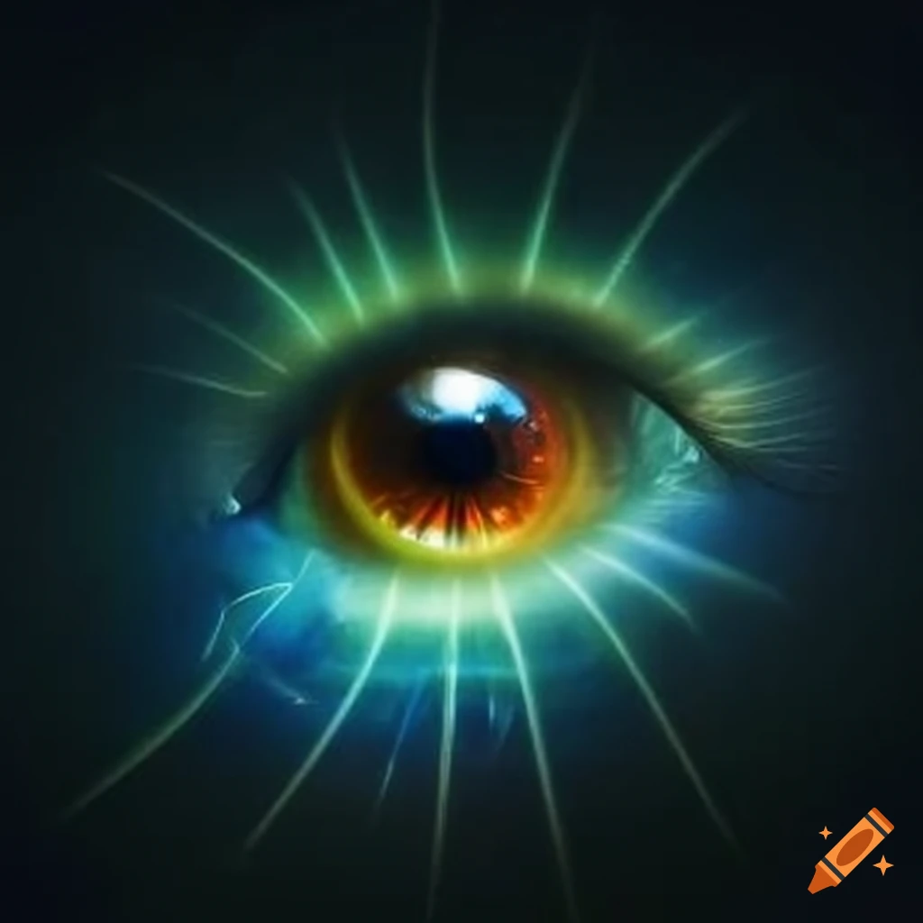 A mystical eye with rays of light