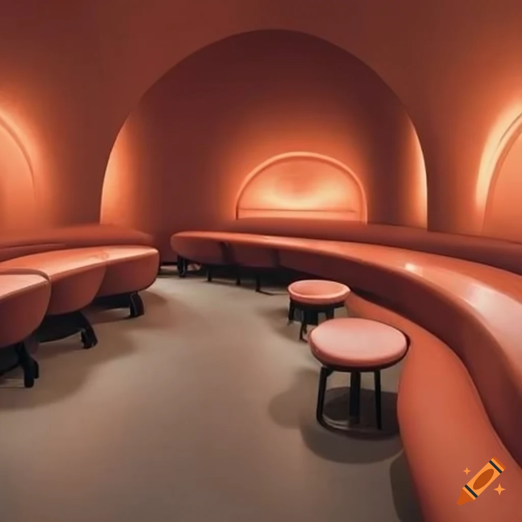 Terracotta curved seating for events and restaurants situated by a bar