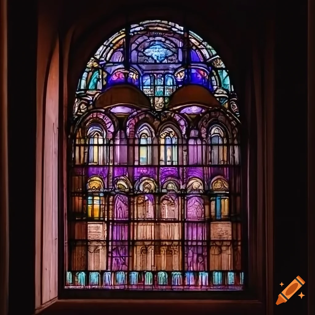 A synagogue with a stained glass window