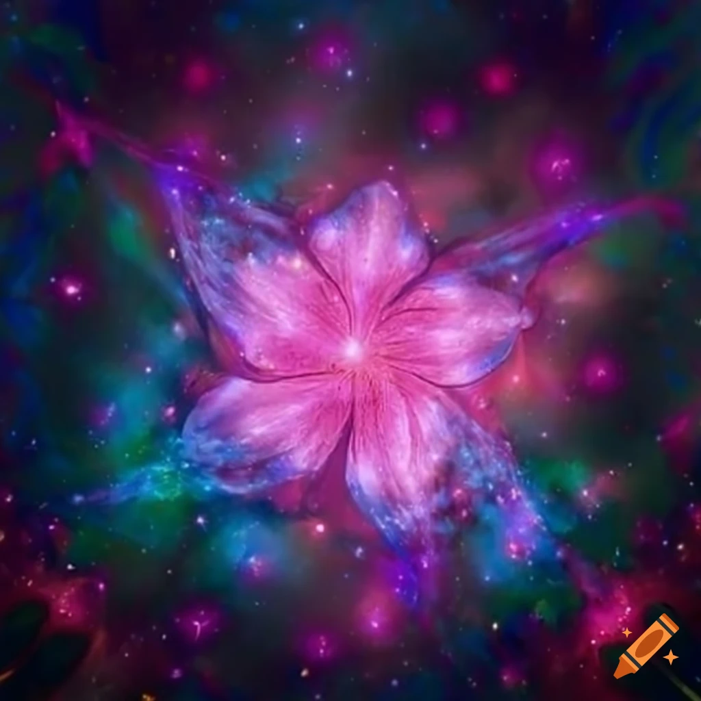 Luminous flower made of stars in a cosmic pink haze on Craiyon