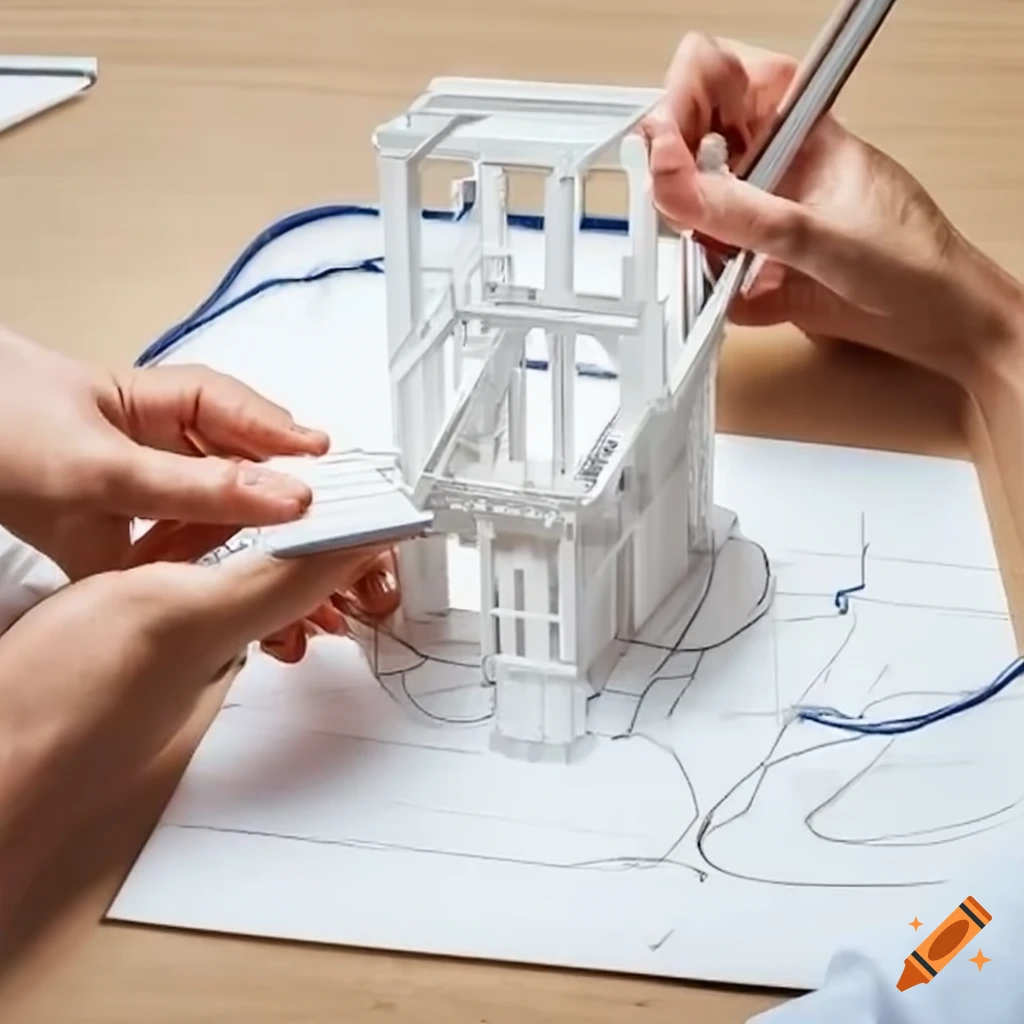 Architect designing and modeling with 3d printer