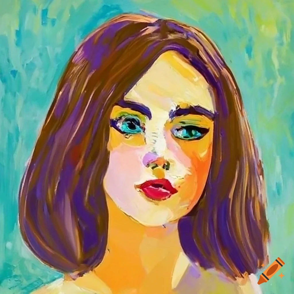 Beautiful brown-haired girl with long hair and thin brows and green ...