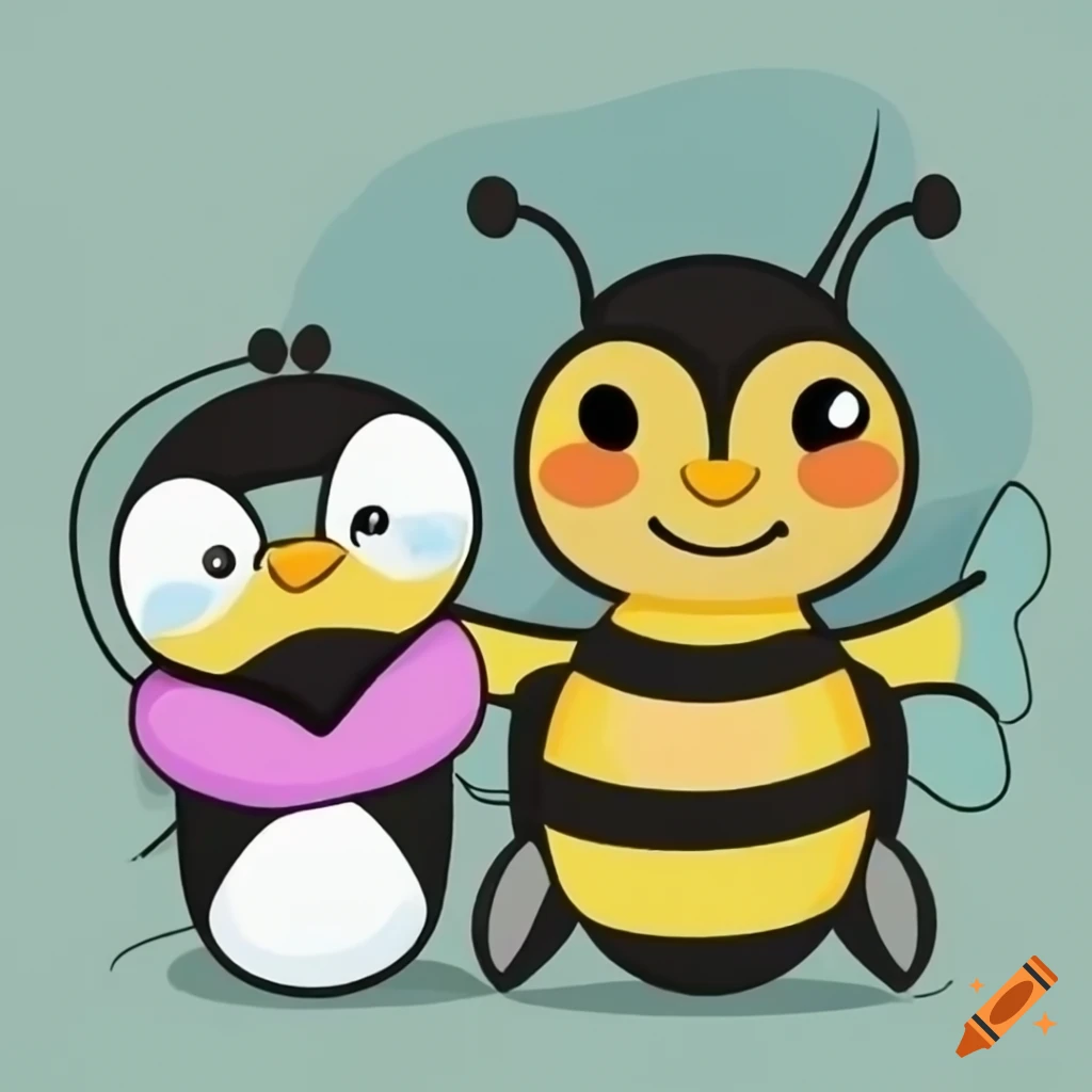 Cute bee and penguin couple