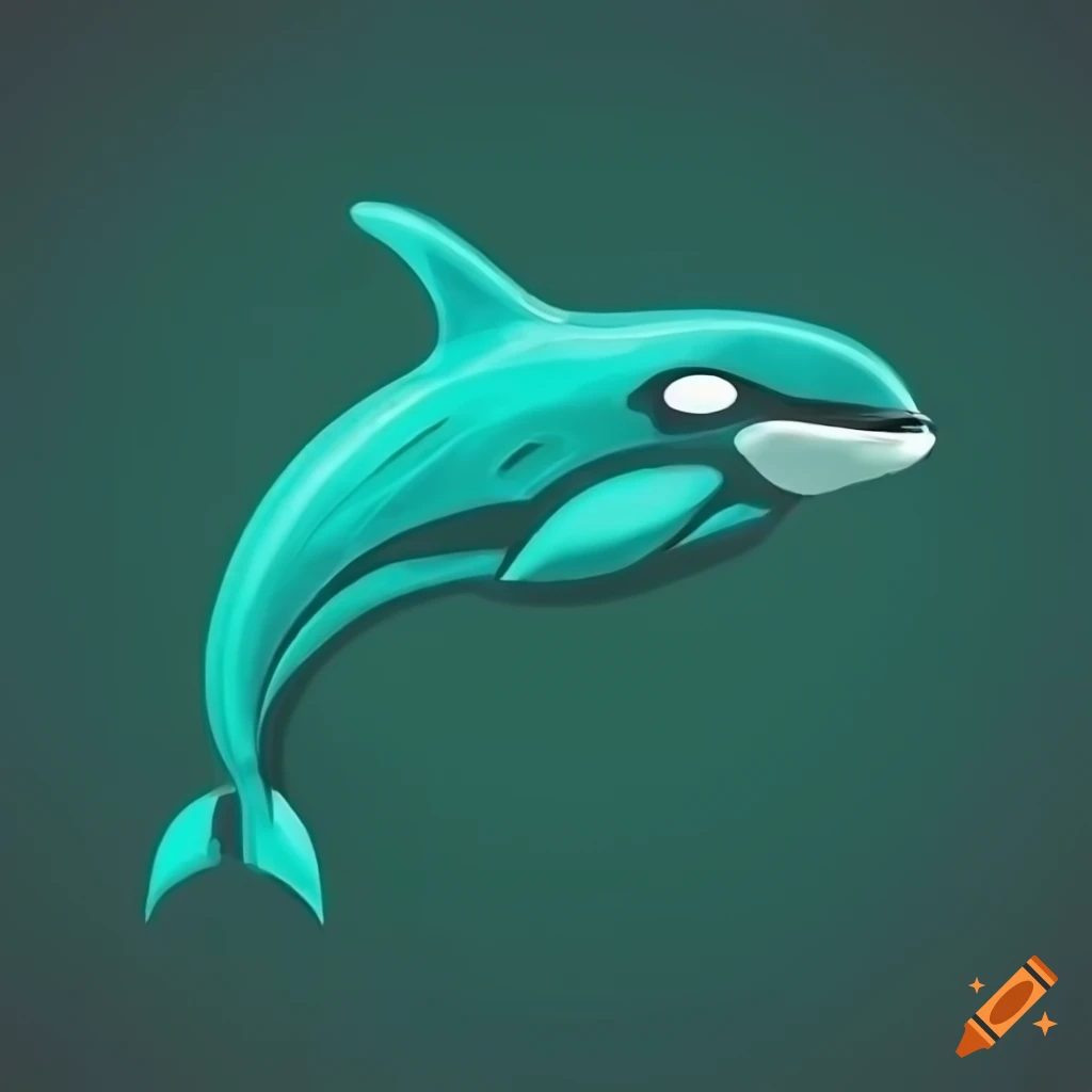 Orca whale gaming logo seafoam green asteroid space background on Craiyon