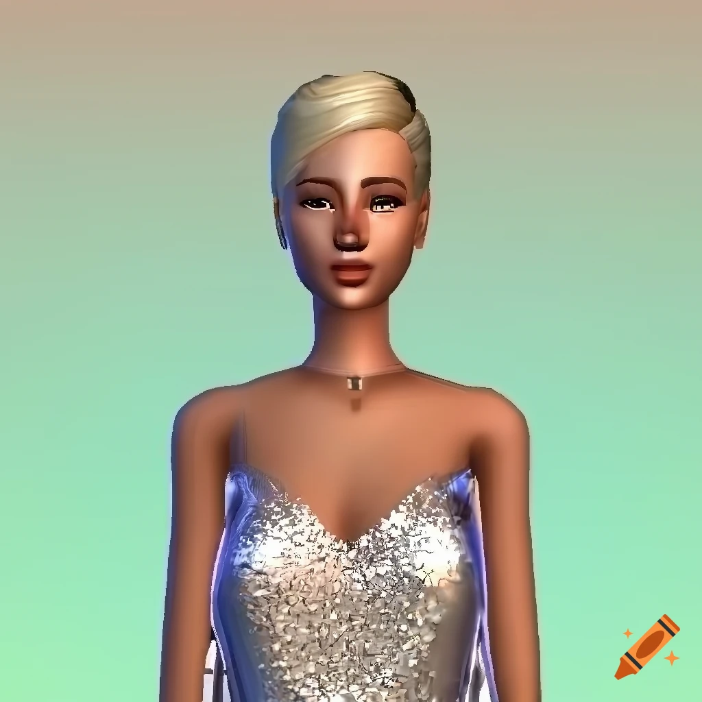 The sims 1 style person with blonde hair and shiny party dress, 3d ...