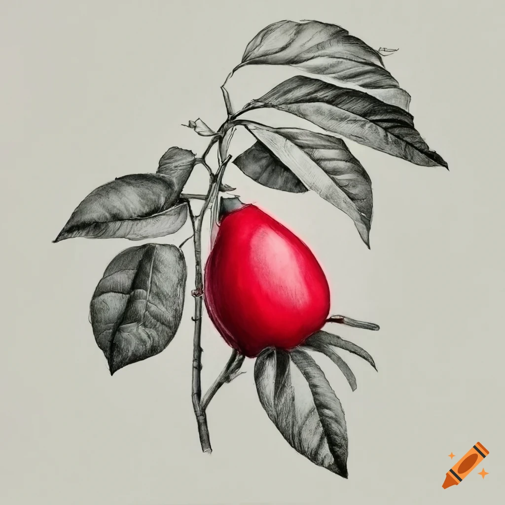 Botanical pencil sketch of rose hips on Craiyon