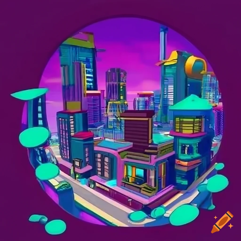 Imagine a vibrant cat metaverse city where every building, structure ...