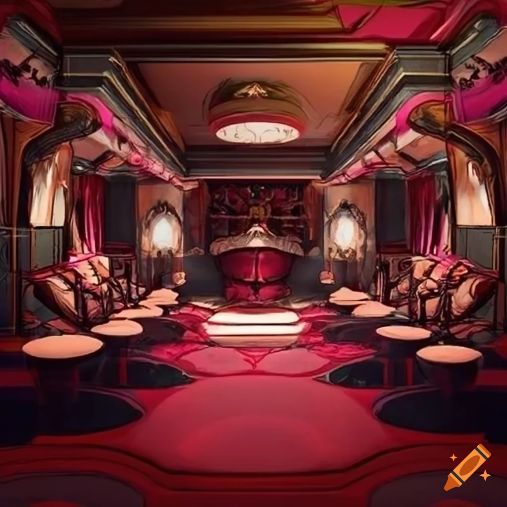 Concept art of the interior of client populated a cabaret. burlesque ...