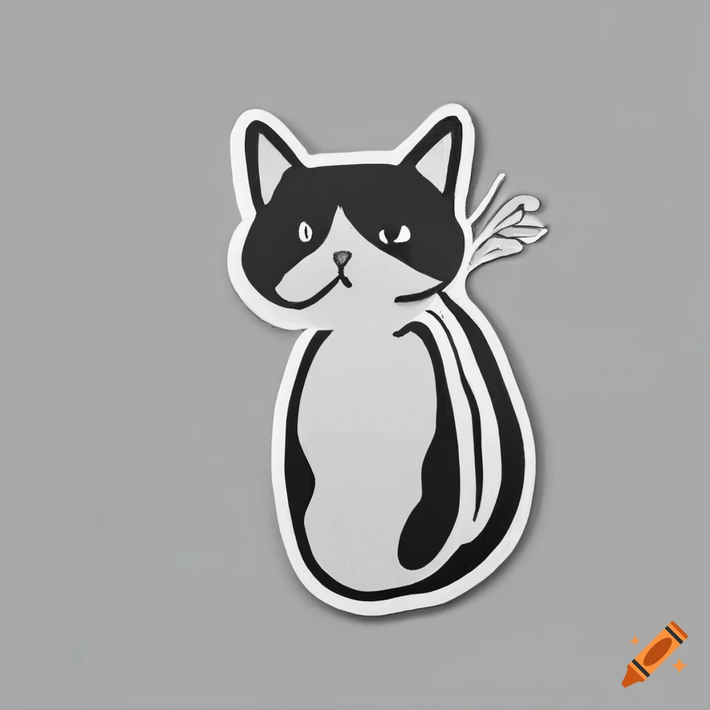 Minimalist single line sticker drawing cat, black and white