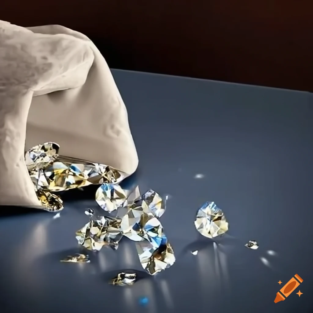 Diamonds spilling out of a bag onto a table