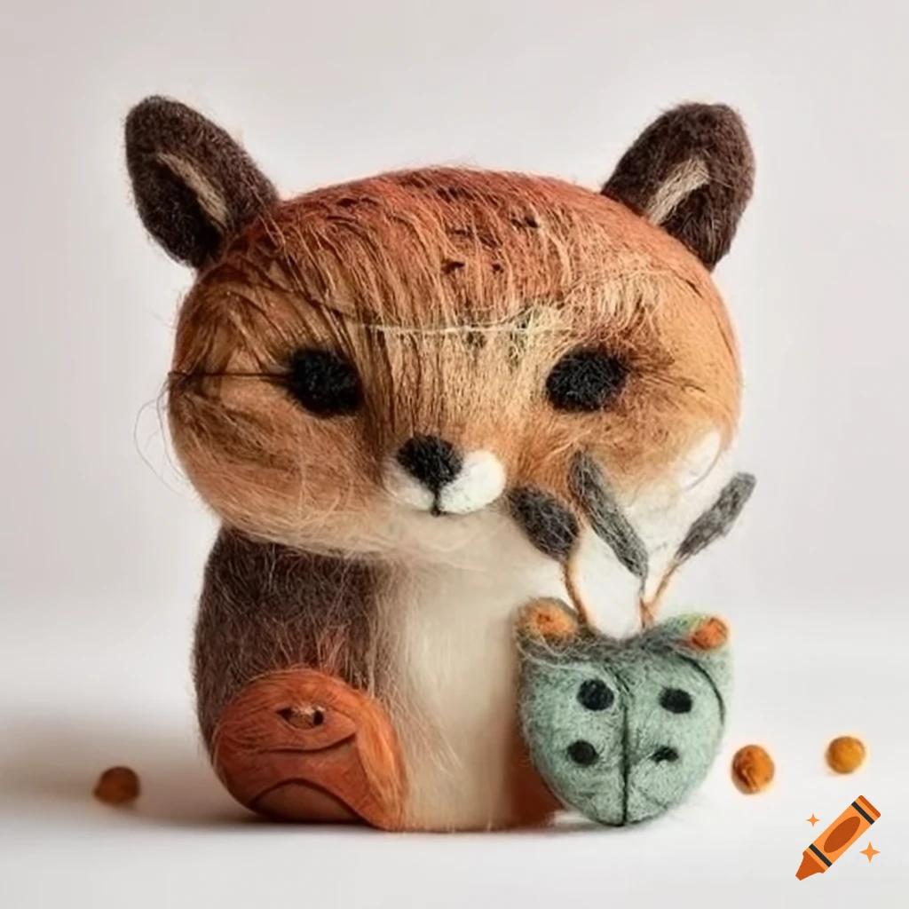 Felted wool woodland creatures with wooden masks