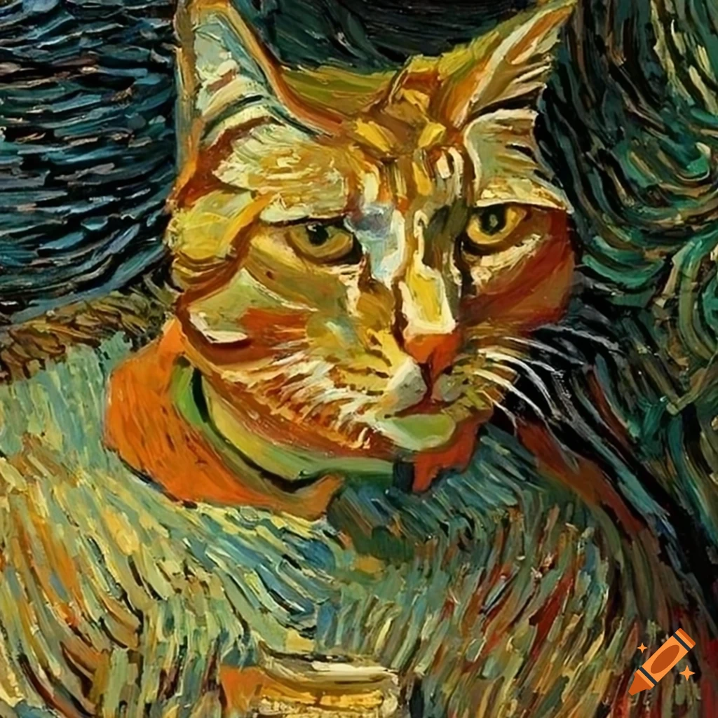 Potrait of a cat dwelling in thoughts painted by vincent van gogh