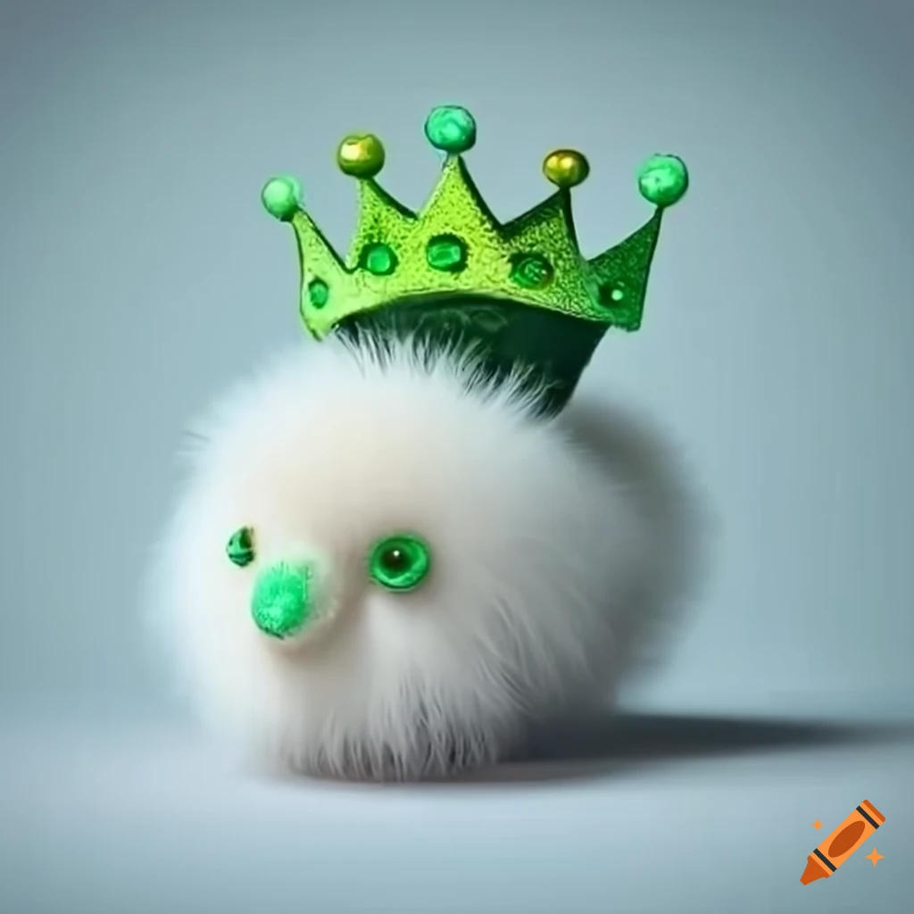 A white fluffy ball creature without arms and legs and with a crown ...
