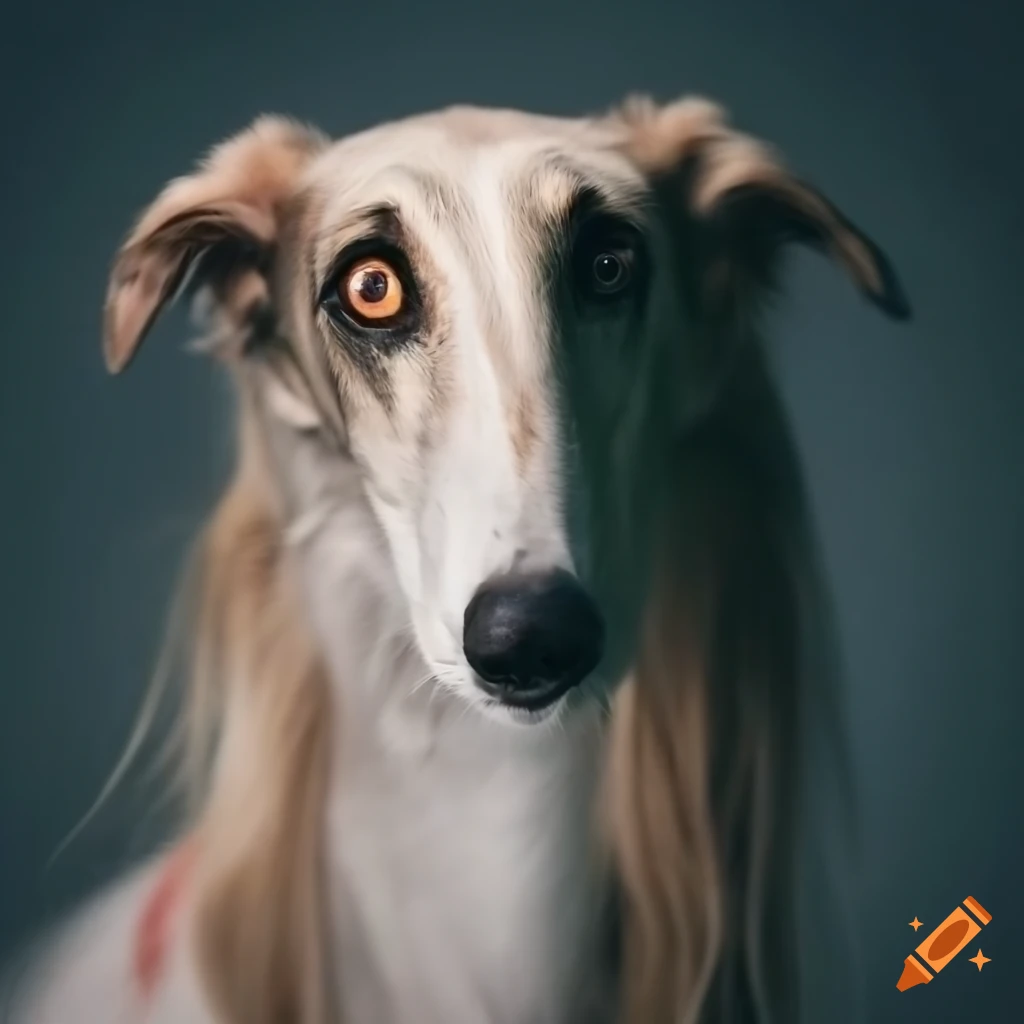 Borzoi with a very long nose looking cute