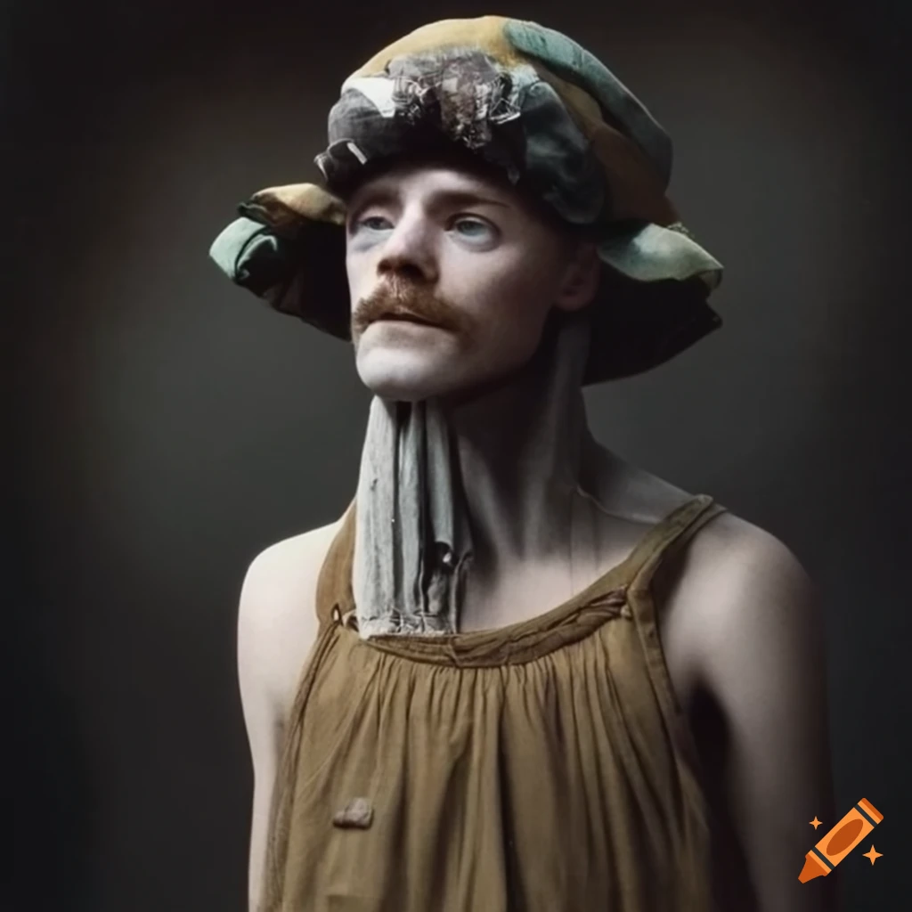 Walker evans, parachute hat coal miner insde of a flower tank on Craiyon