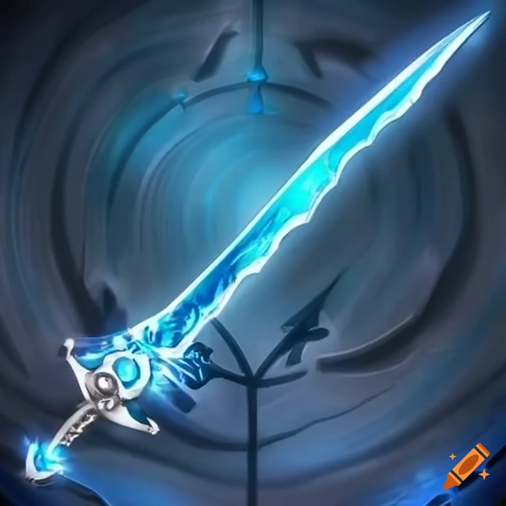 Legendary sword glowing with power in blue and silver