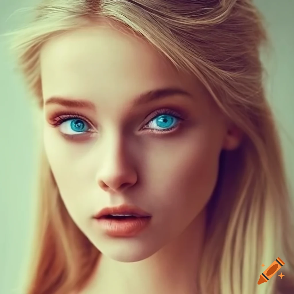 Gorgeous young woman with Russian heritage, blonde hair, blue eyes on Craiyon