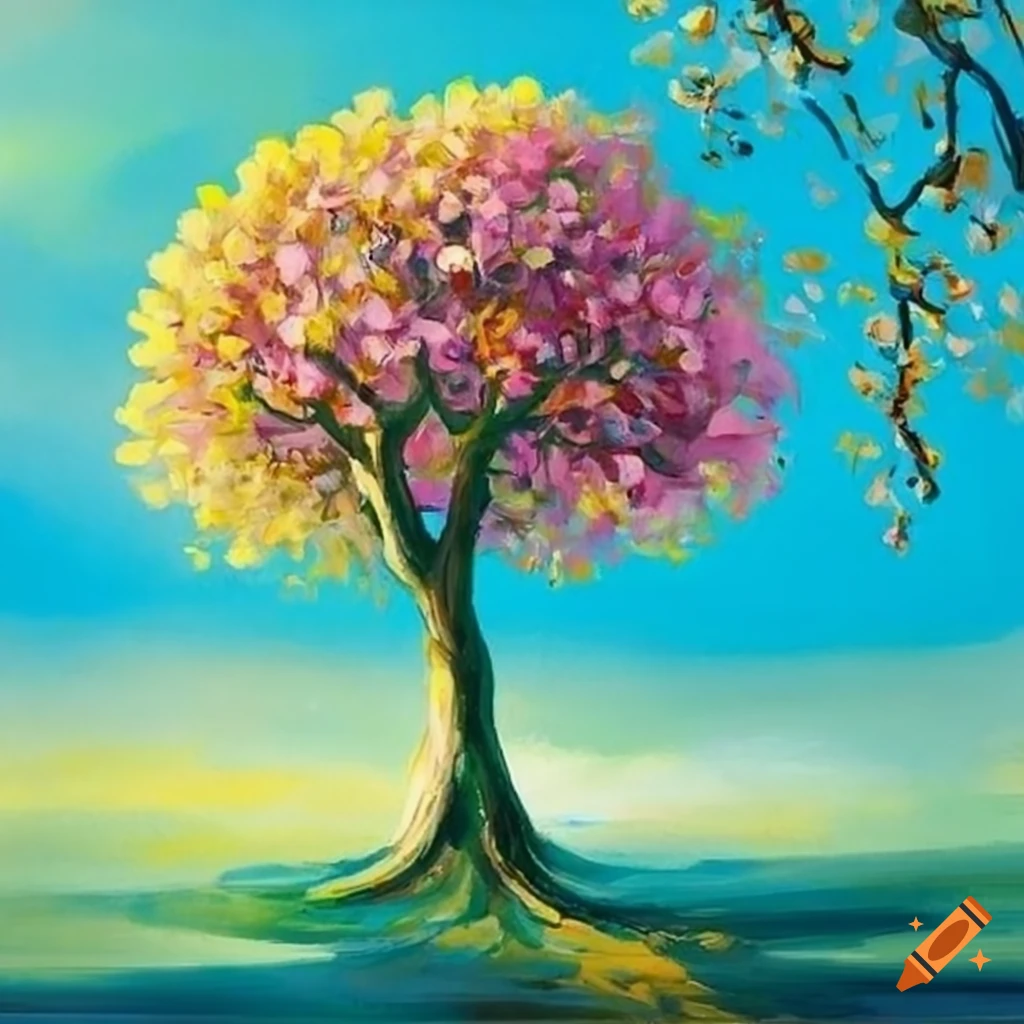 An artistic painting of a tree in spring