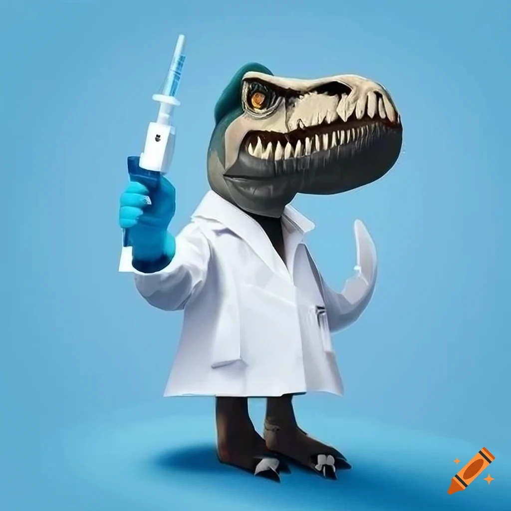 High-quality, detailed style, a t-rex is standing in a modern ...