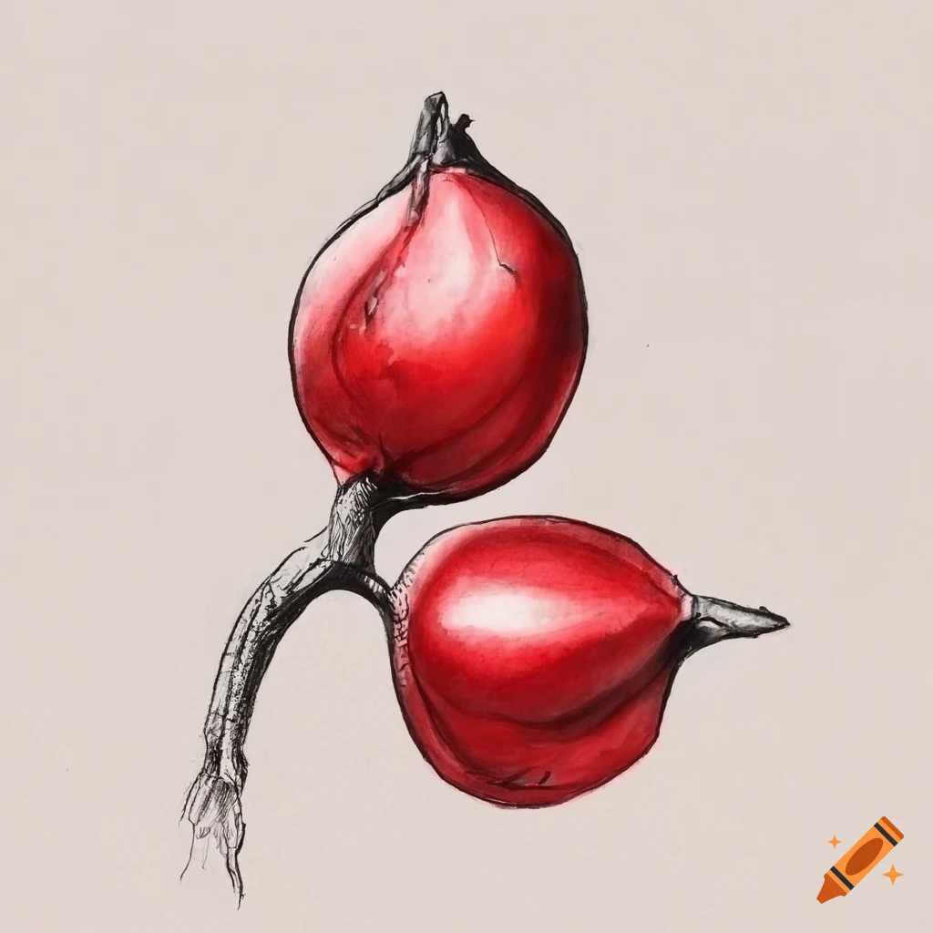 Botanical pencil sketch of rose hips on Craiyon