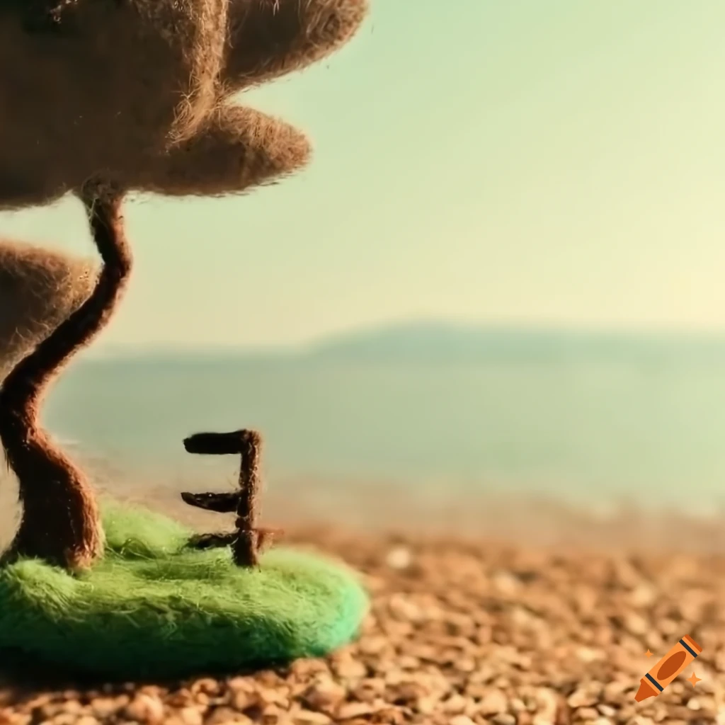 Needle felt diorama style of a sunny beach with needle felt waves and ...