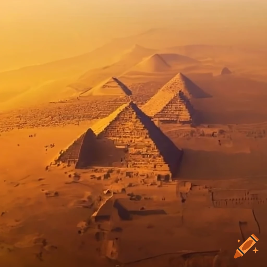 Pyramids of egypt from aerial view looking down