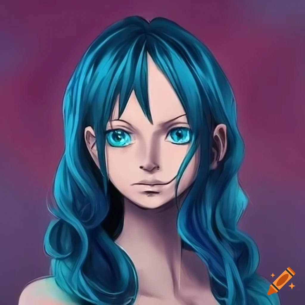 Nami with teal eyes with midnight blue hair with firey highlights on ...
