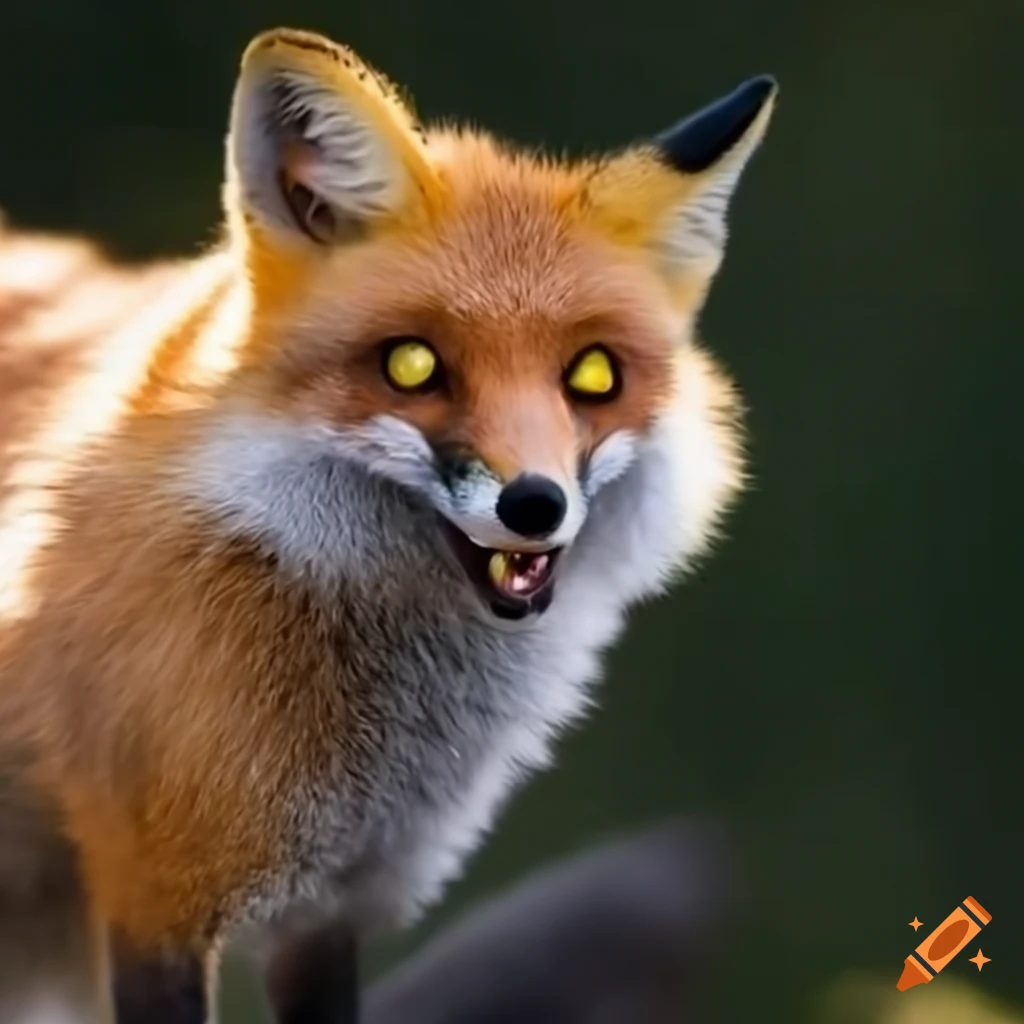 A scared furry fox holding a flashlight in its paw on Craiyon