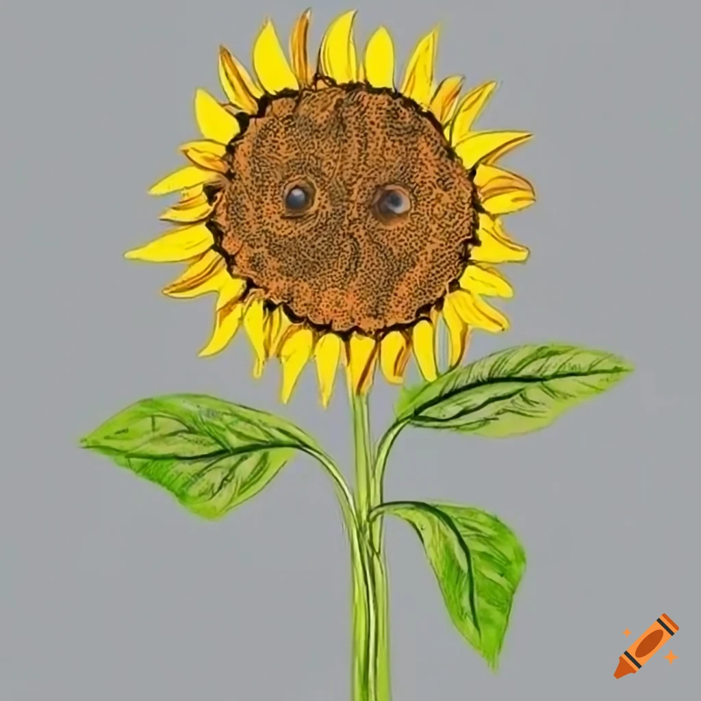 Sunflower with stem drawn by a child