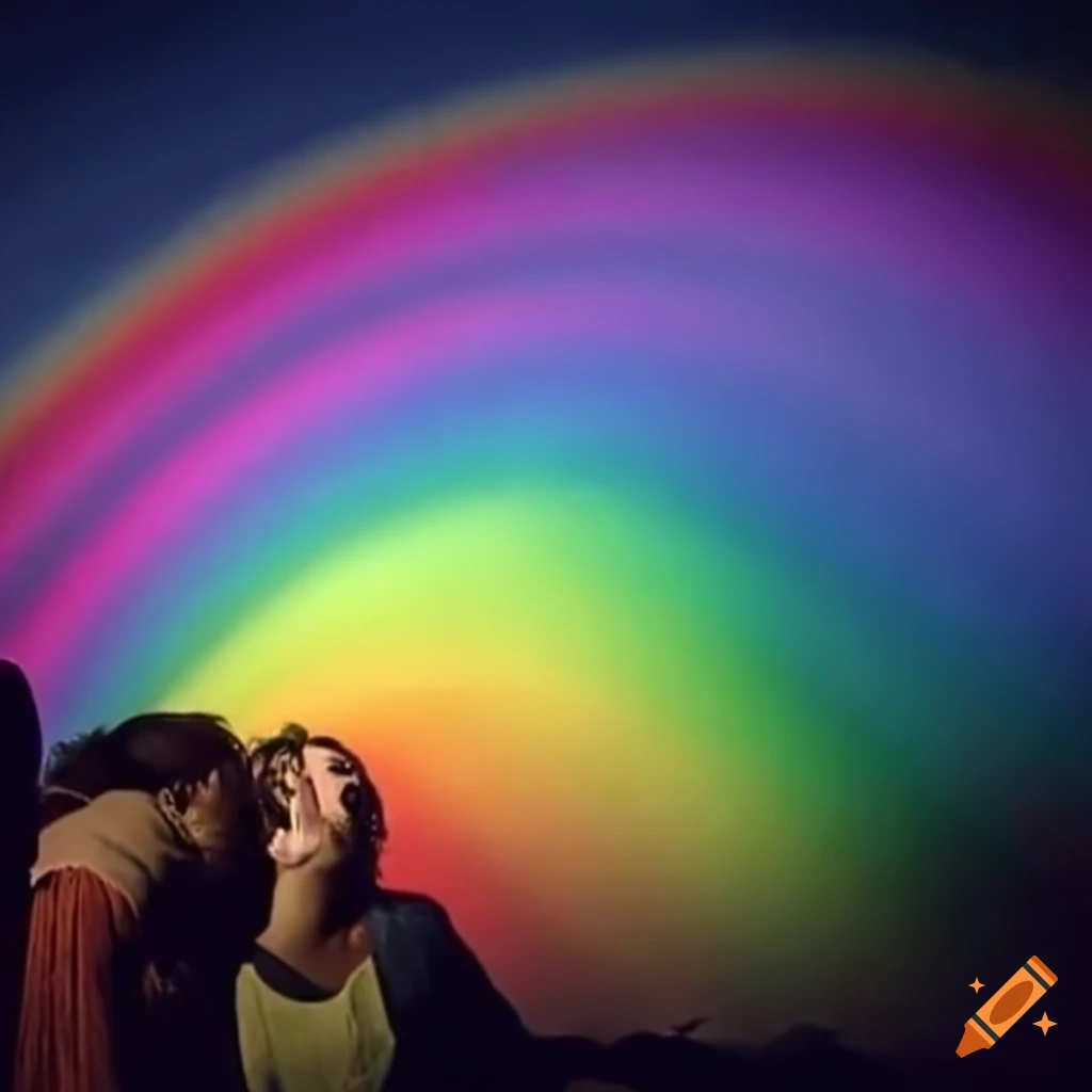 Emotional spectrum from love to anger presented across a rainbow on Craiyon