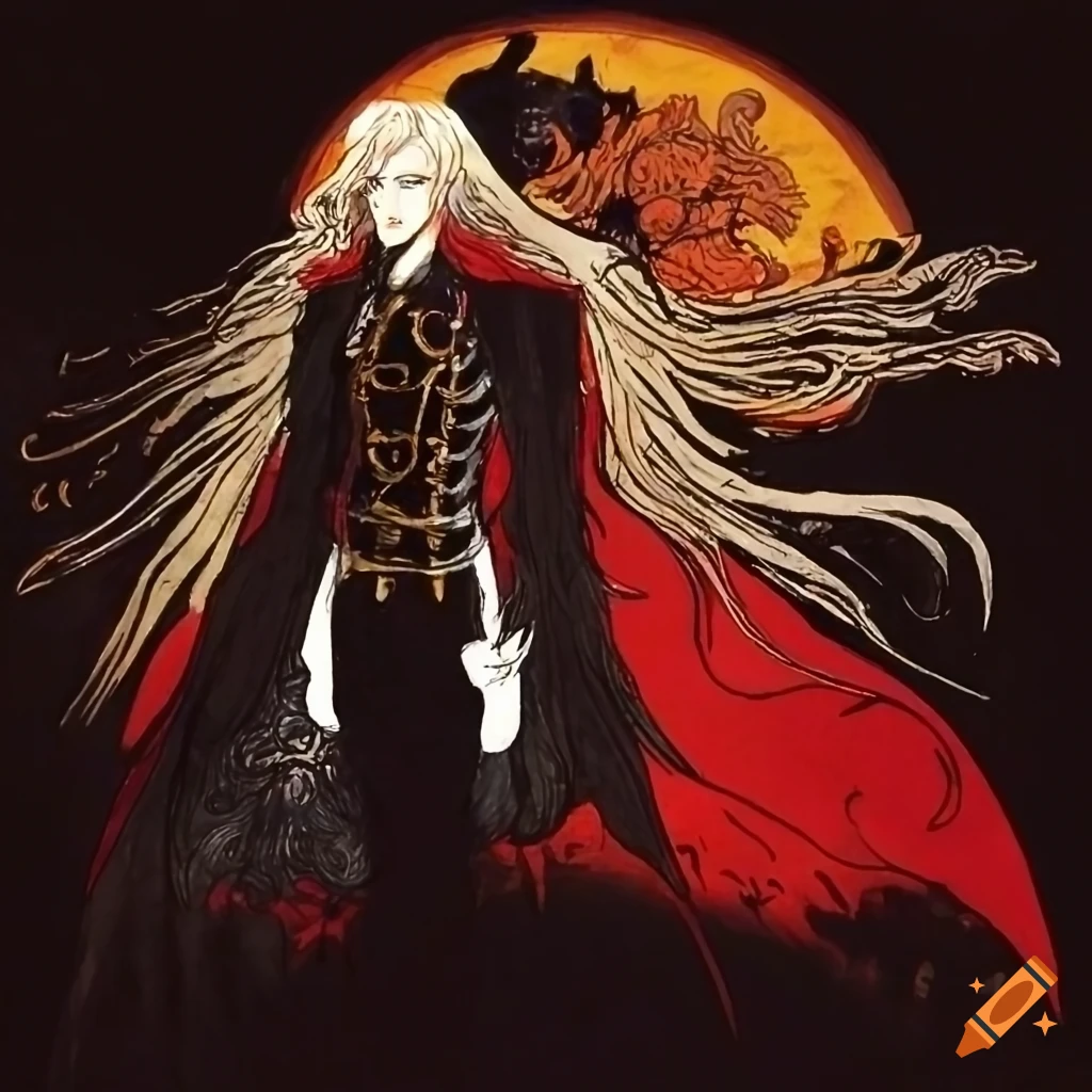 Alucard from castlevania in yoshitaka amano style