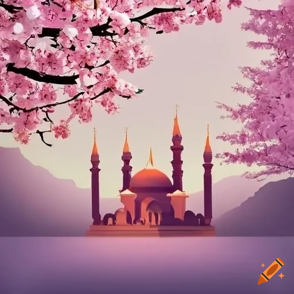Mosque with blossom trees on Craiyon