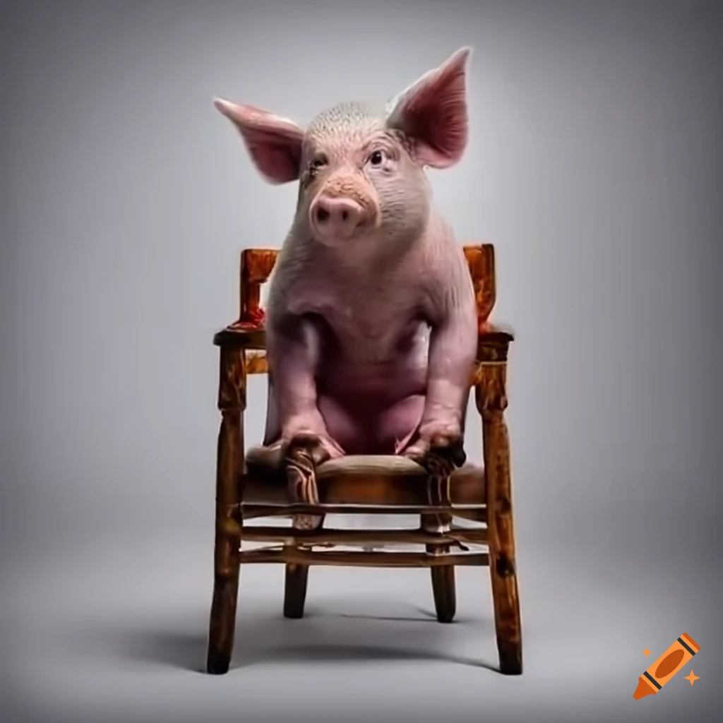 One pig sitting on a chair on Craiyon