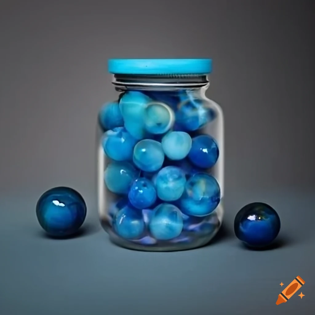 Jar full of blue marbles on Craiyon