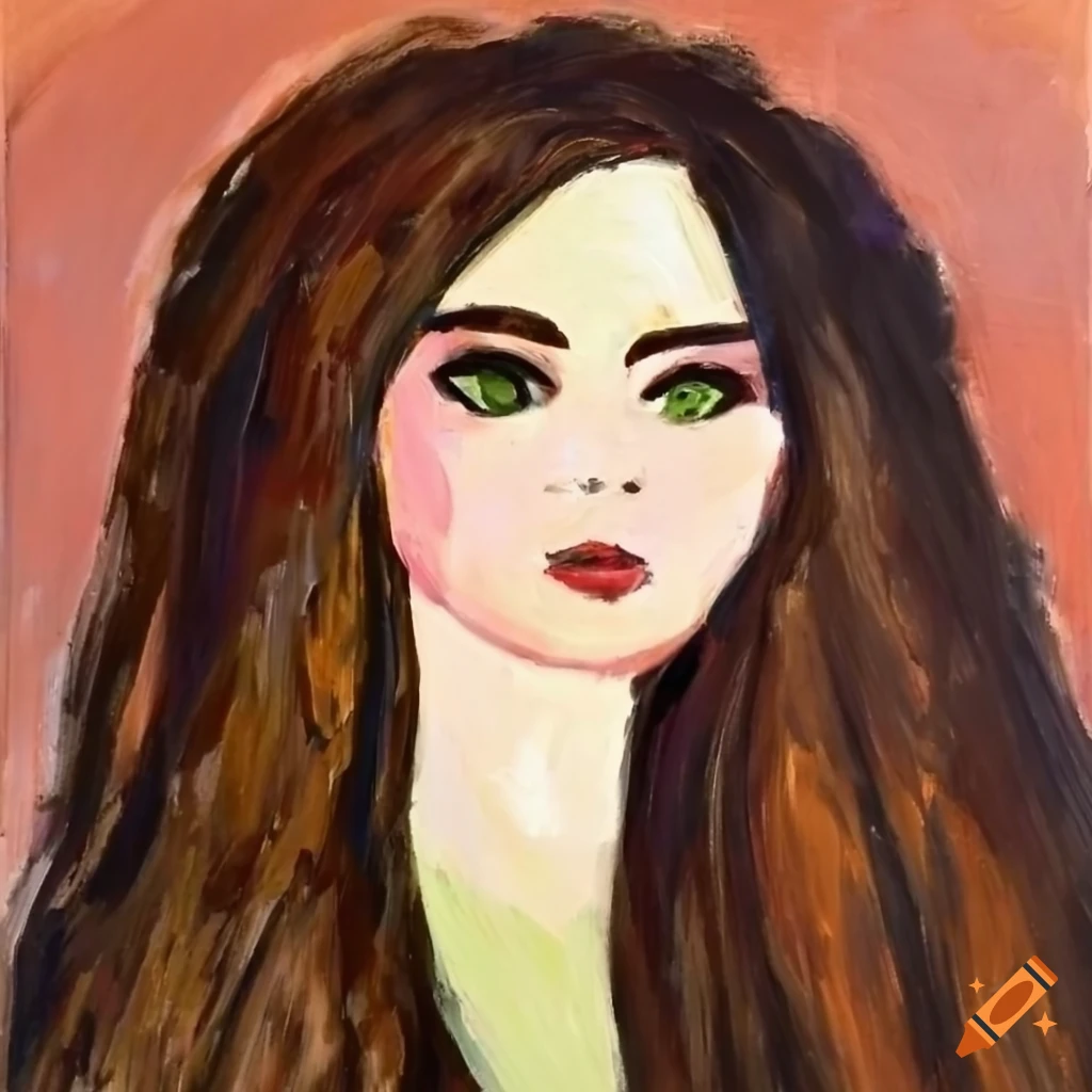 Beautiful brown-haired girl with long hair and green eyes, fair skin ...