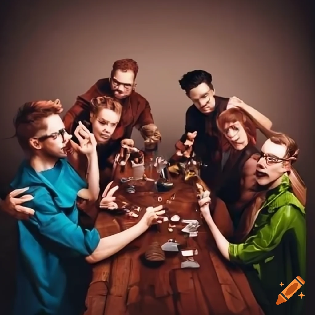 Bunch of nerds playing rpgs at a big table posing for a group photo on ...