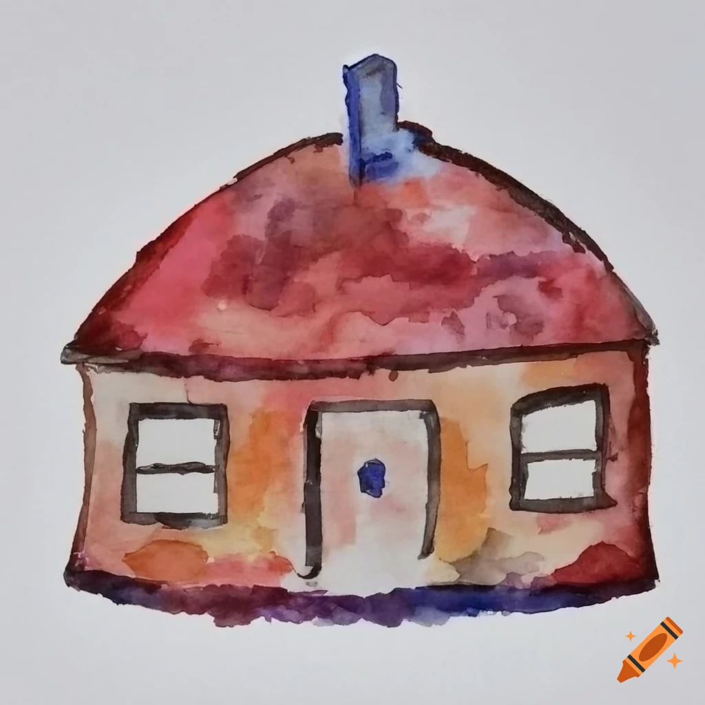 Watercolor and sketch art of a small little circular house on a white ...