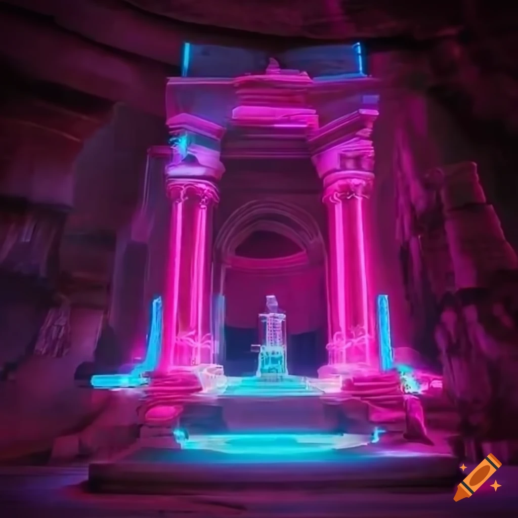 Cyberpunk petra monument with neon futuristic lights