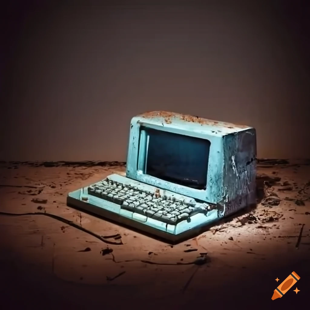 An old abandoned computer lying on the ground