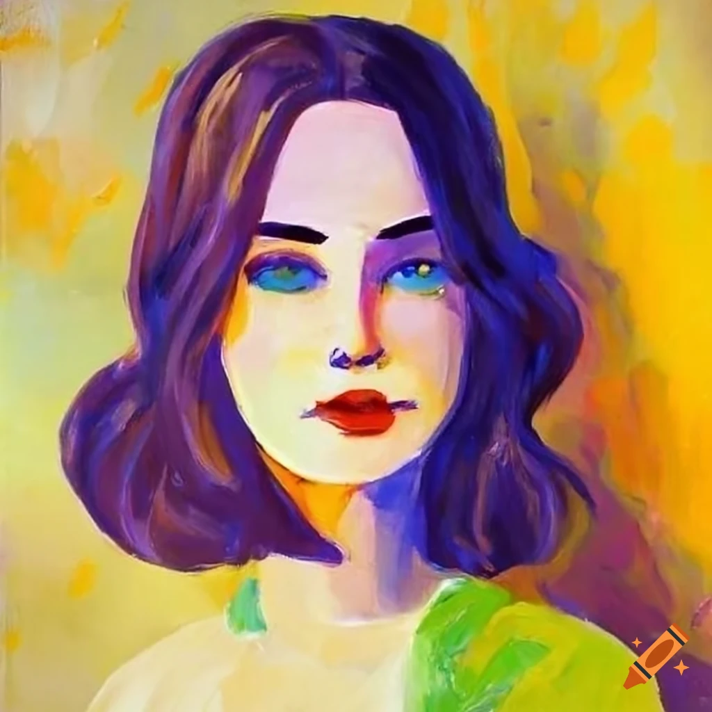 Beautiful brown-haired girl with long hair and thin brows and green ...