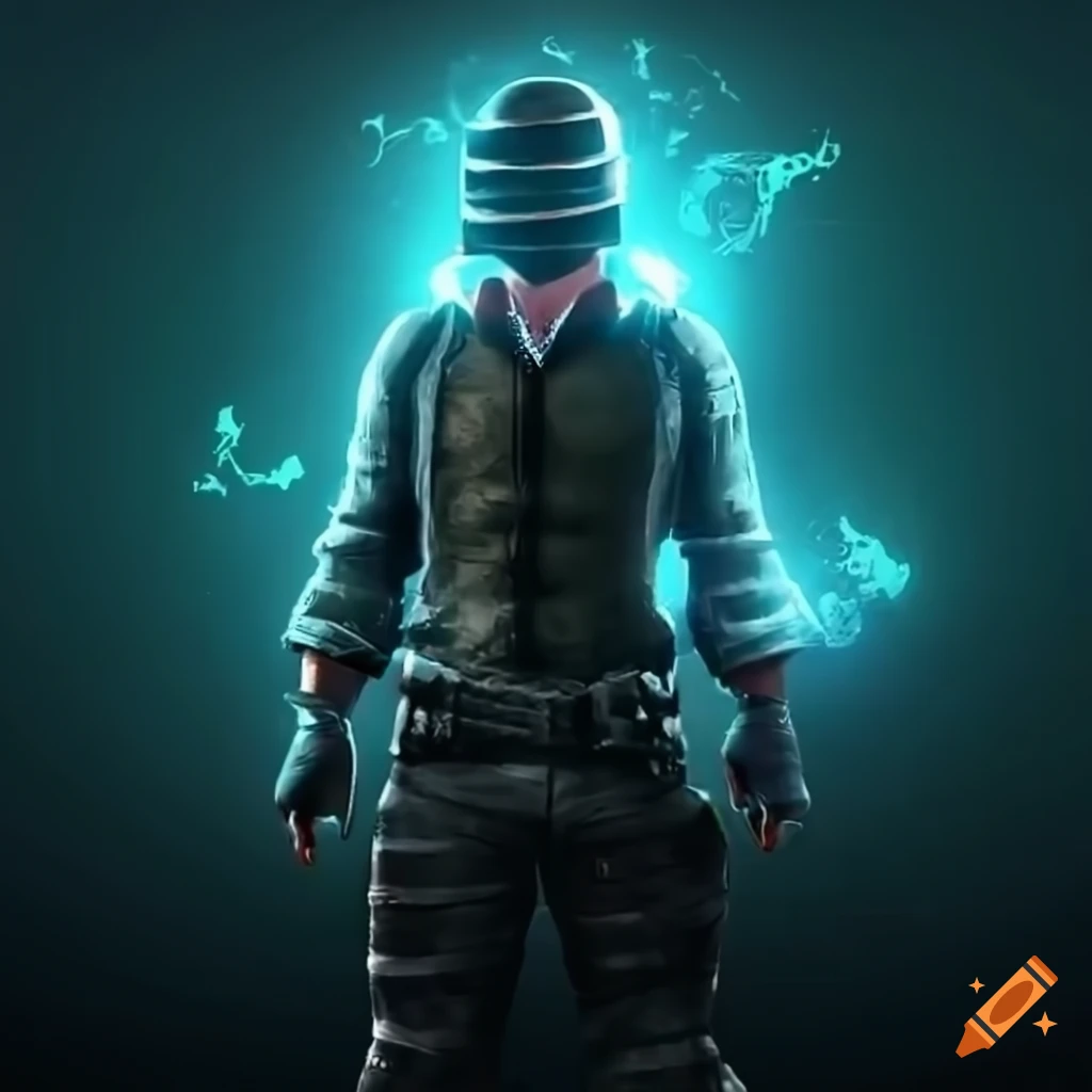 Pubg banner with character, dark theme, and glowing logo on Craiyon